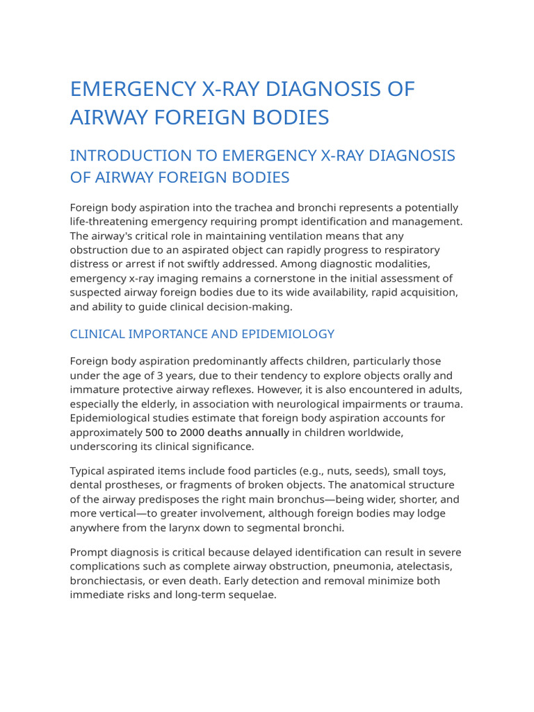 X-Ray Diagnosis of Tracheal Foreign Bodies | PDF | Medical Imaging | Ct ...