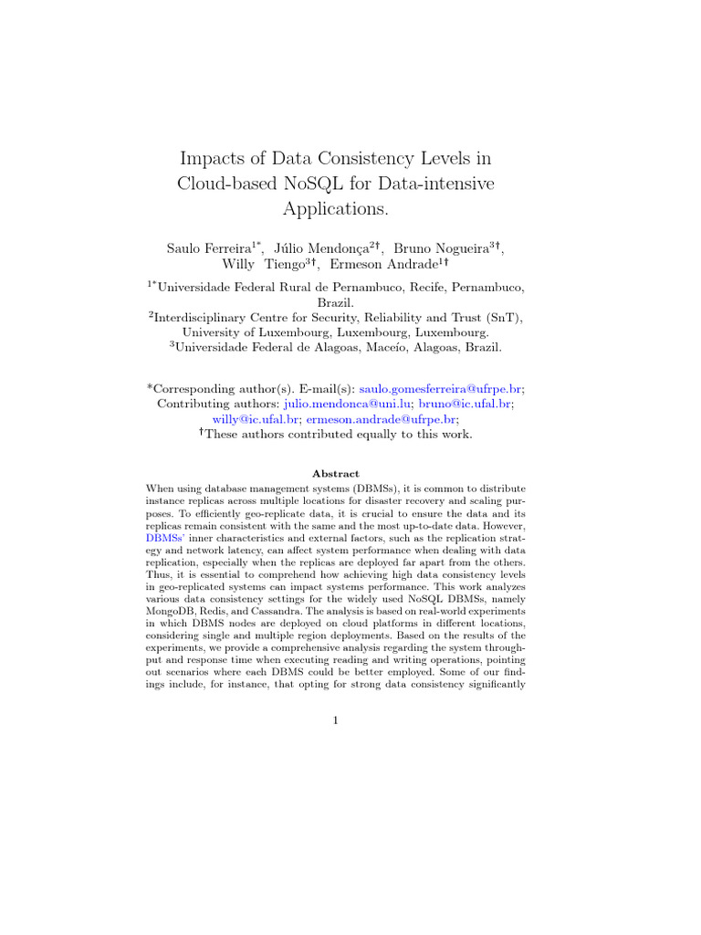 Journal Of Cloud Computing Consistency Analisys Of Cloud Based Nosql