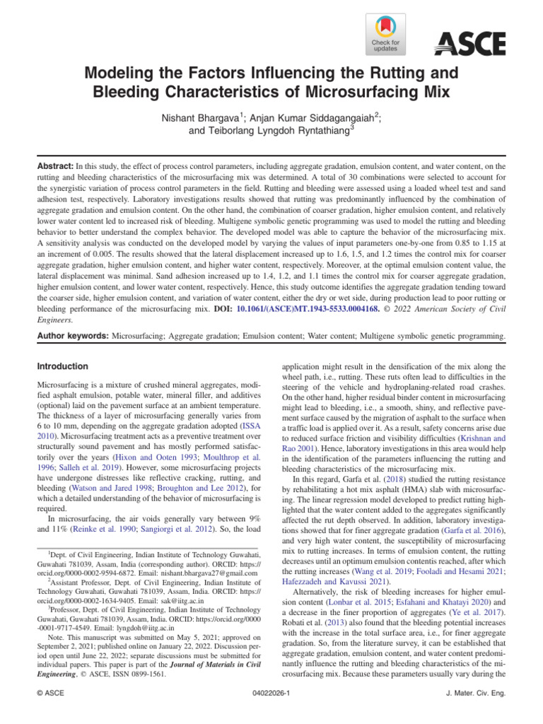 Lyngdoh Ryntathiang Et Al Modeling The Factors Influencing The Rutting ...