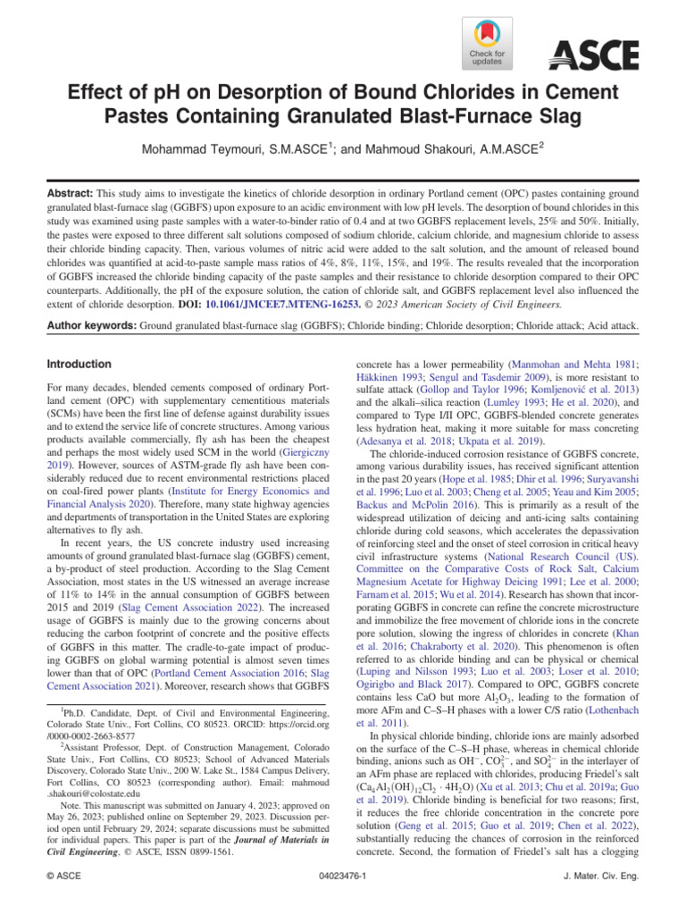 pH Impact on Chloride Desorption in GGBFS Cement | PDF | Concrete | Cement