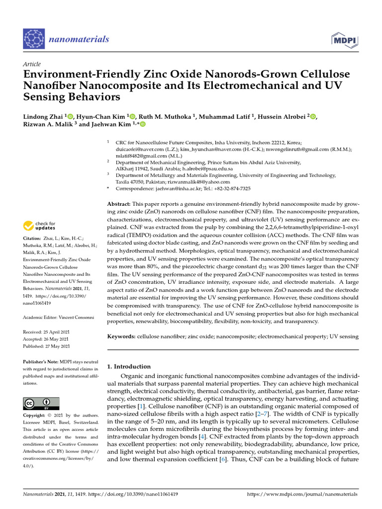 Nanomaterials 11 01419 v2 | PDF | Zinc Oxide | Nanocomposite