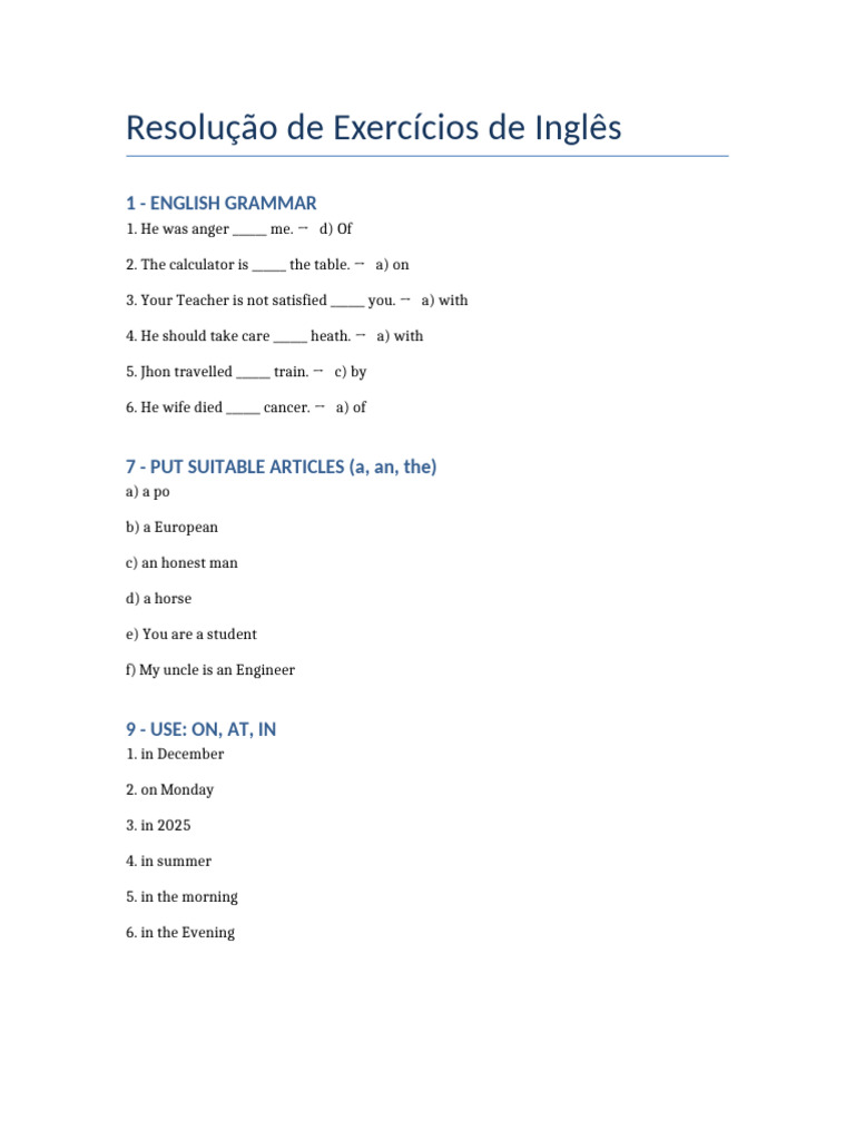 Resolução Exercícios Inglês | PDF