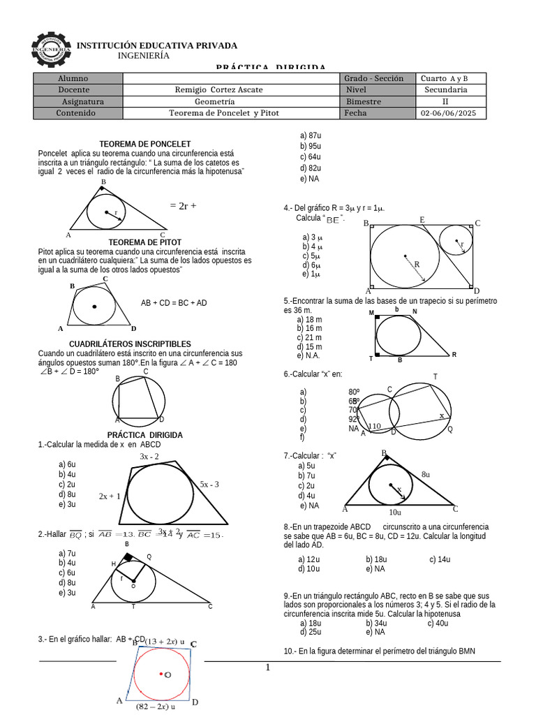 Teoremas de Poncelet y Pitot en Geometría | PDF | Triángulo | Geometría ...