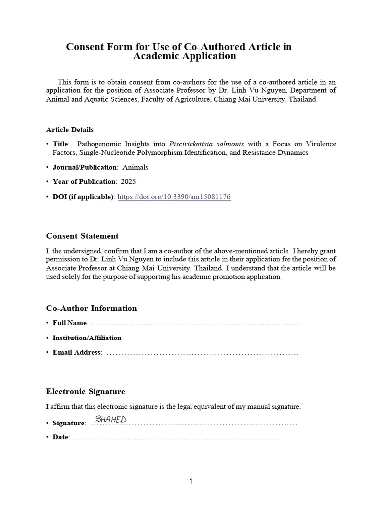 Consent Form For Use of Co-Authored Article | PDF