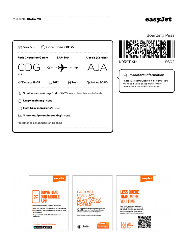 CDG AJA: Boarding Pass | PDF