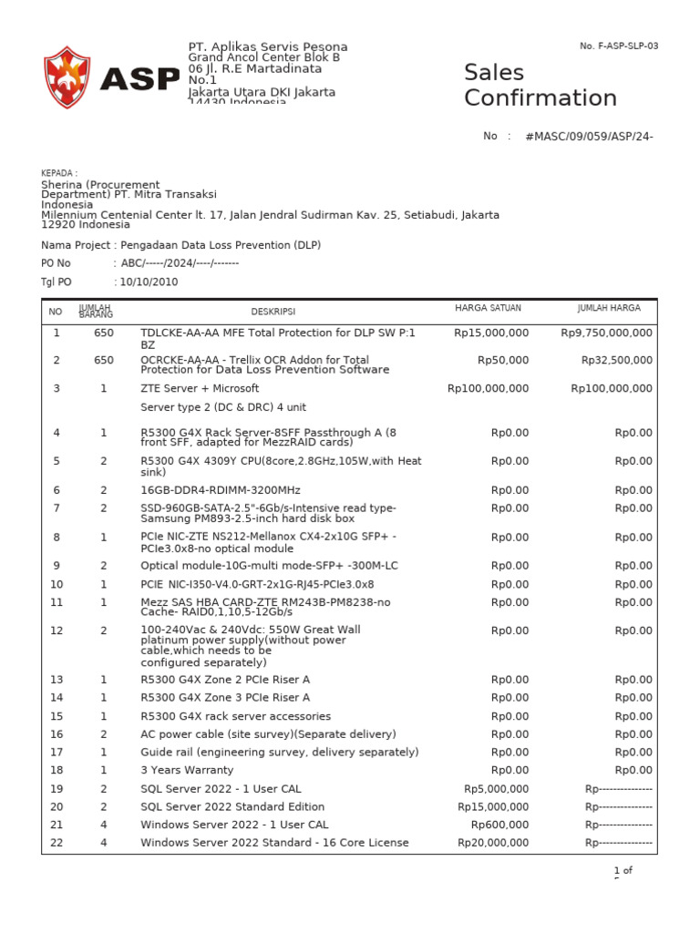 Sales Confirmation for DLP Project | PDF | Software | Computing