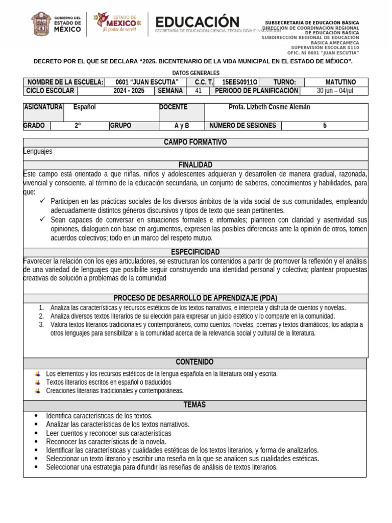 Sem 41 2° | PDF | Educación primaria | Novelas