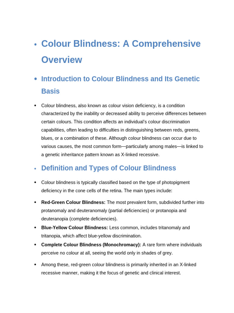 X-Linked Recessive Colour Blindness | PDF | Retina | Color