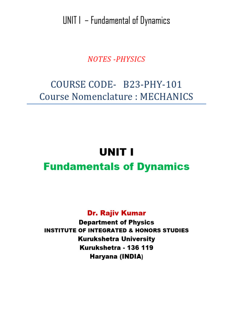 Fundamentals of Dynamics Notes | PDF