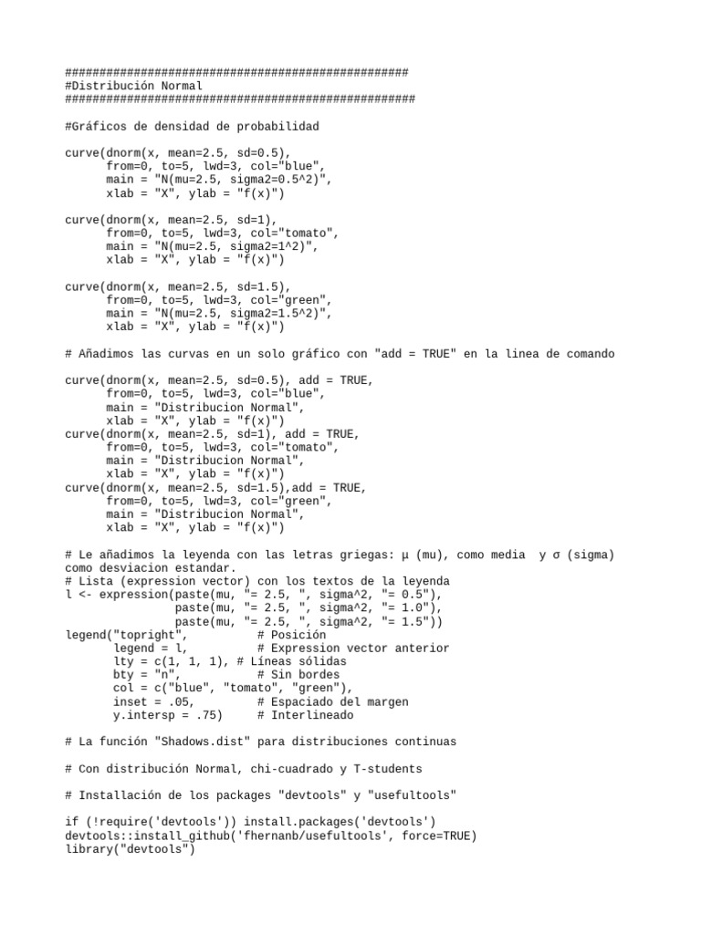 Scripts Distribución Normal RSTUDIO1 | PDF | Distribución normal | Métodos matemáticos y ...