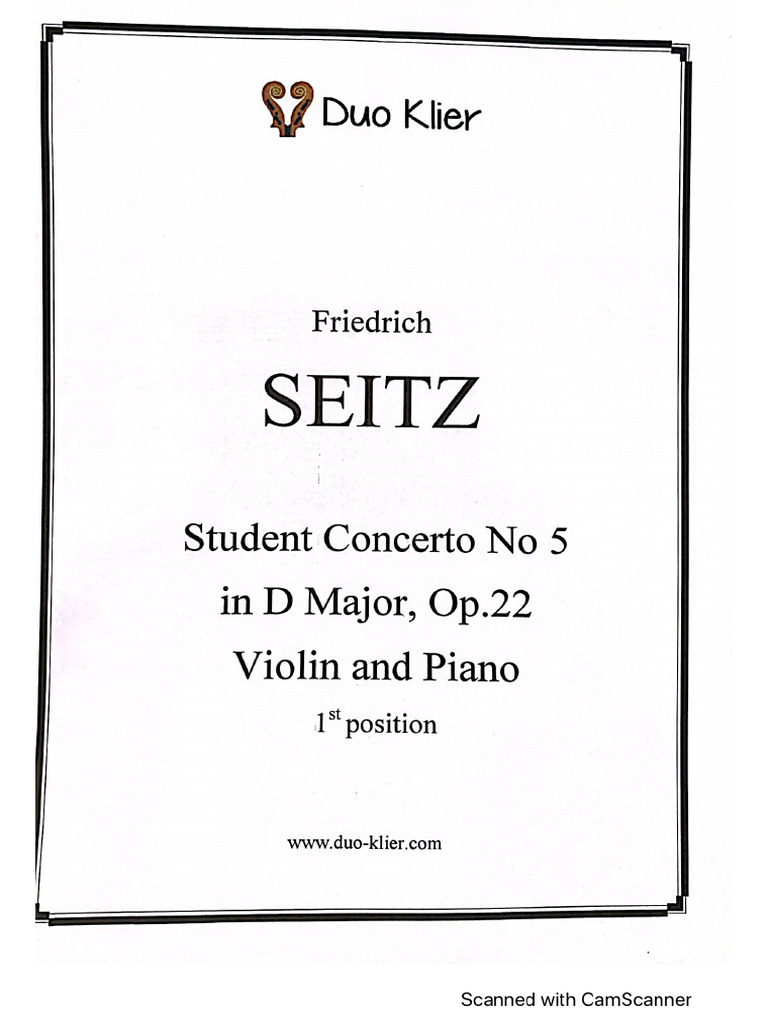 Friedrich Seitz Student Concerto No 5 in D Major, Op.22 Violin and ...