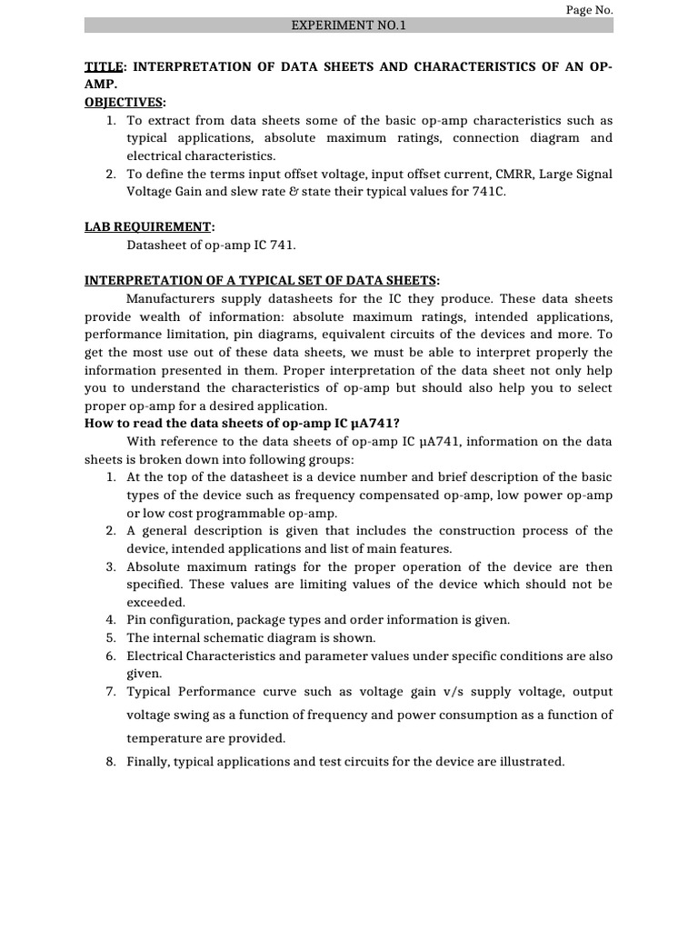 Expt1 - Interpretation of DS | PDF | Operational Amplifier | Electrical Engineering