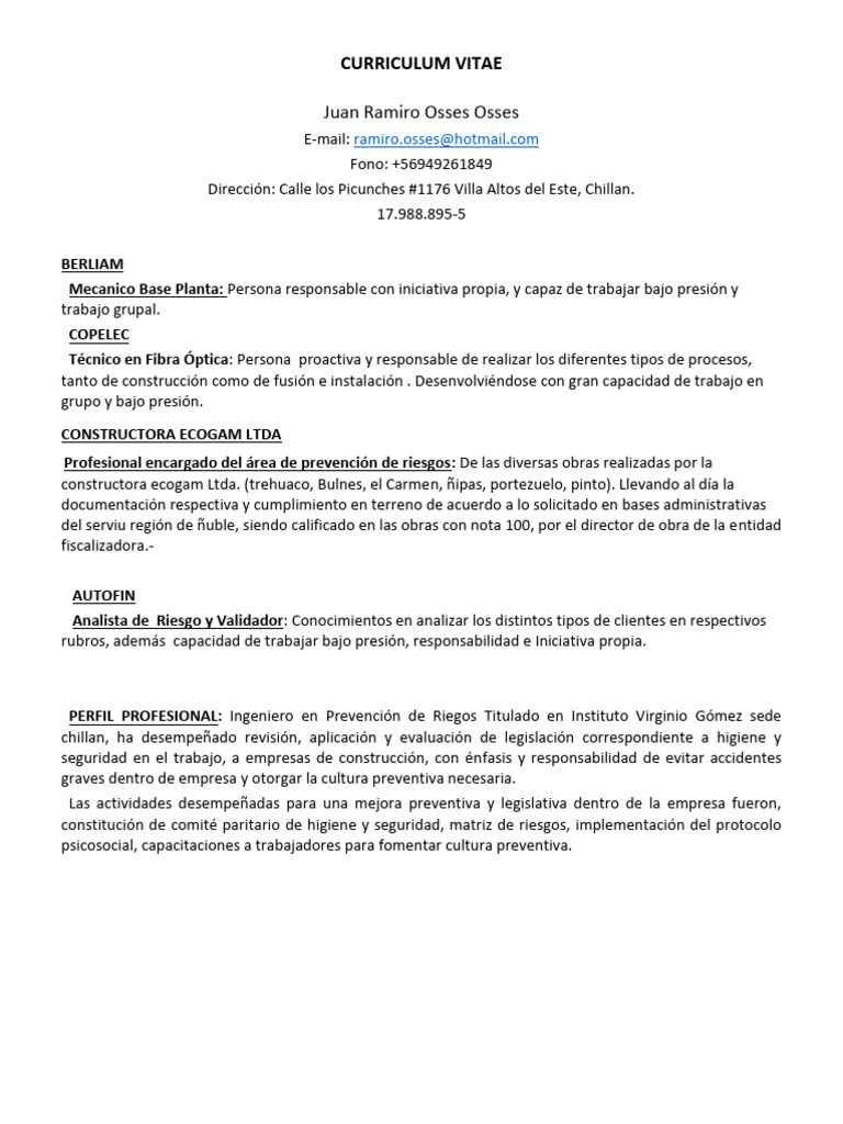 Curriculum 2025 - Ramiro Osses | PDF