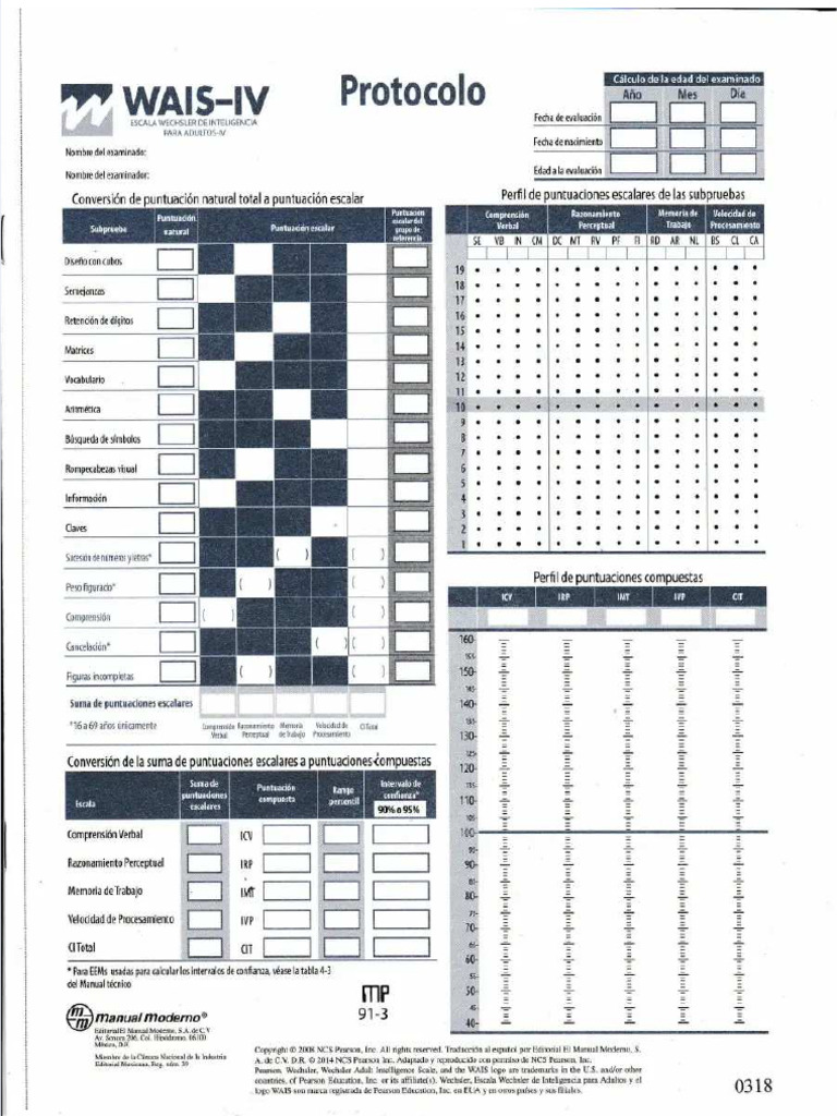 PDF Protocolo Wais IV Completo Compress | PDF | Escala de inteligencia para adultos de Wechsler ...