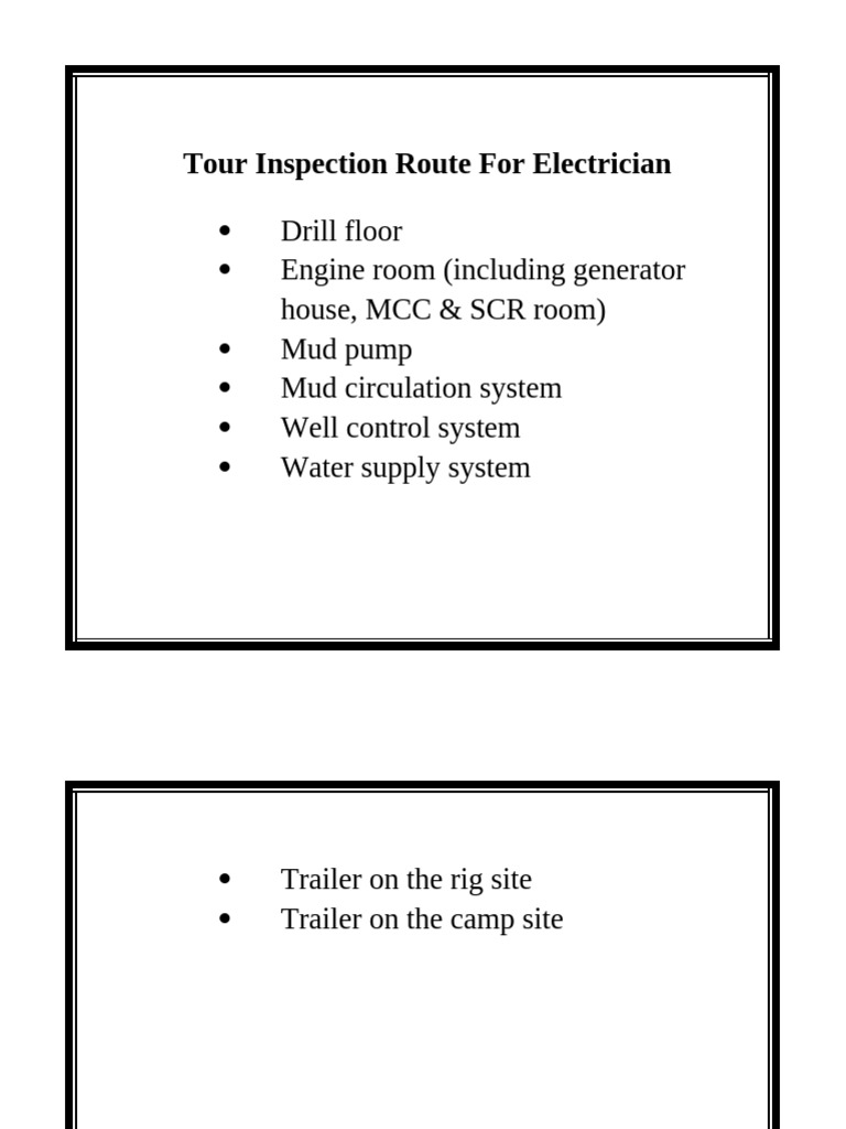 Tour Inspection Route For Electrician | PDF