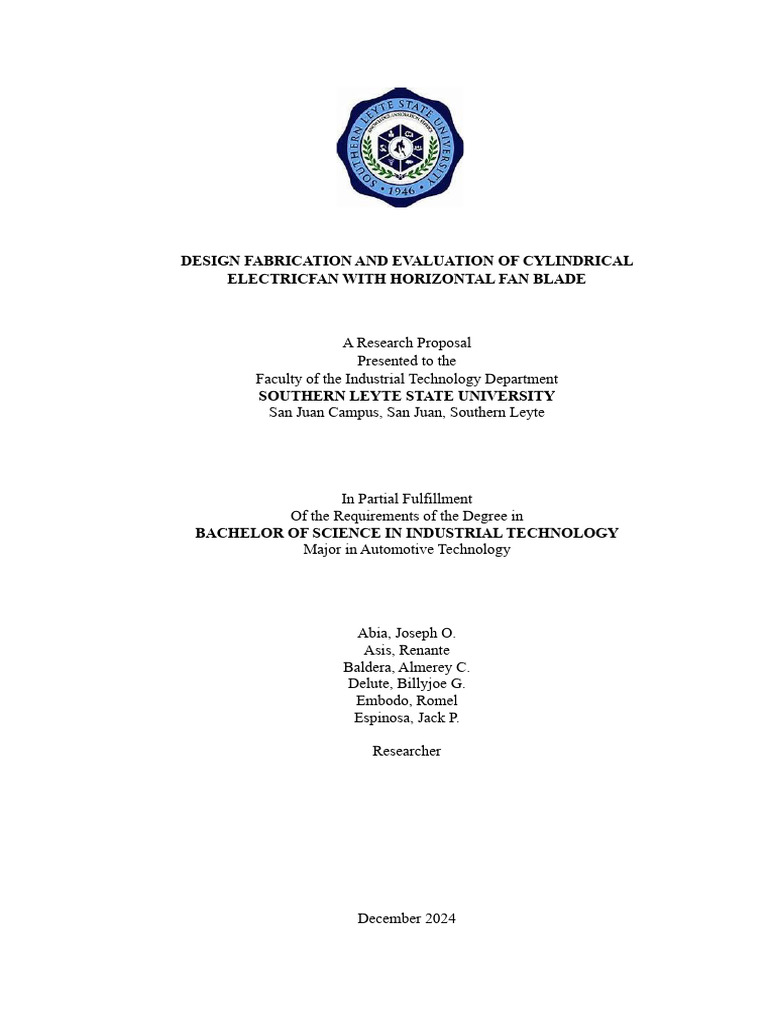 Cylindrical Electric Fan - Front Page - Revised | PDF | Usability | Thesis