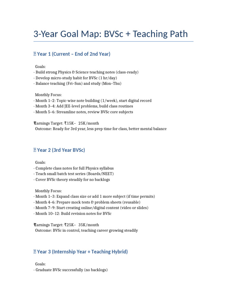 3 Year Goal Map BVSC Teaching | PDF