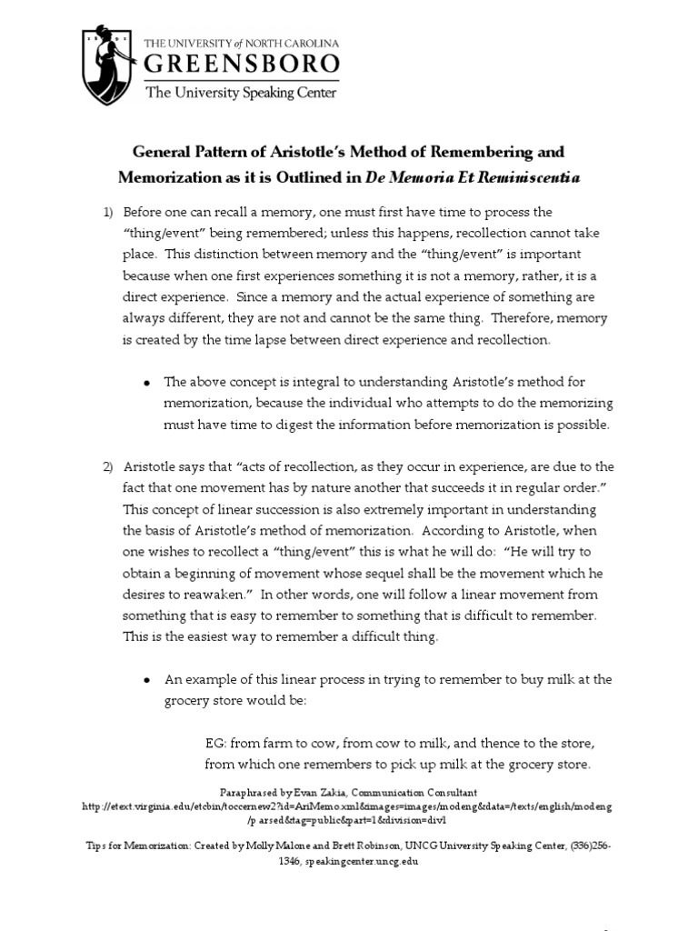 Aristotle's Memory Techniques Explained | PDF | Recall (Memory) | Memory