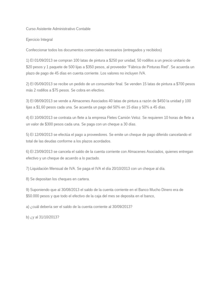 Ejercicio Integral - Asistente Contable | PDF
