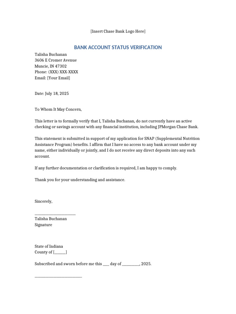 Talisha Buchanan Bank Verification Template | PDF