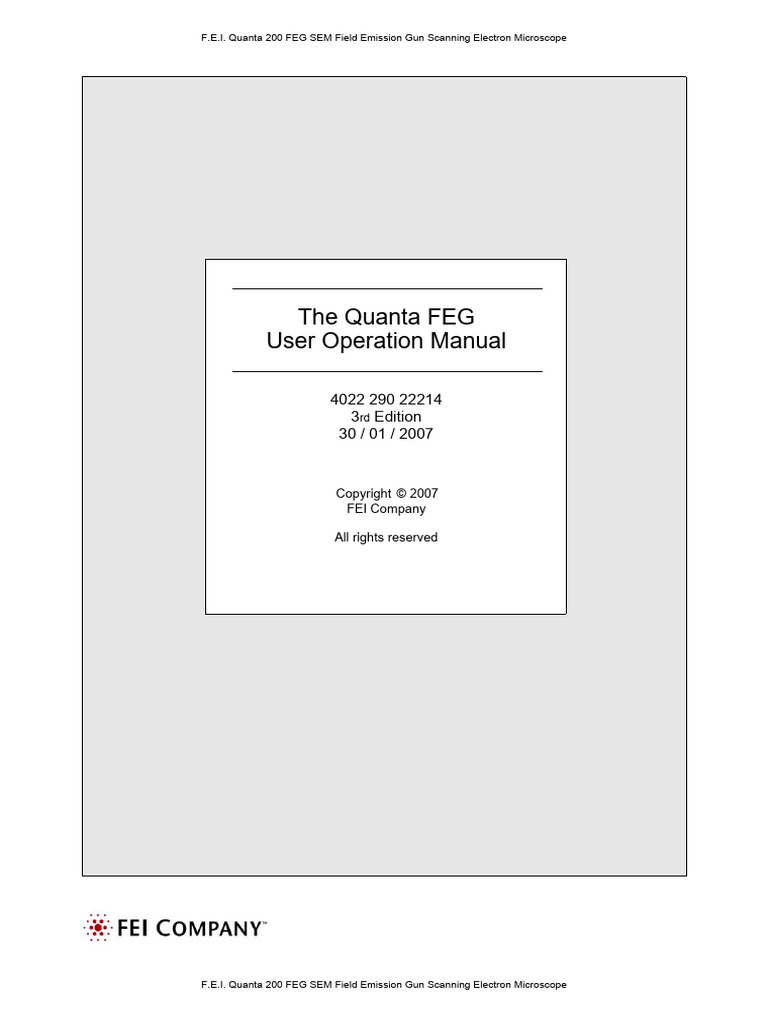 F.E.I. Quanta 200 FEG SEM Field Emission Gun Scanning Electron ...