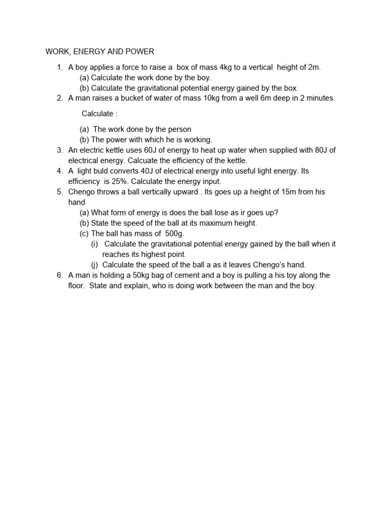 Work, Energy, and Power Calculations | PDF