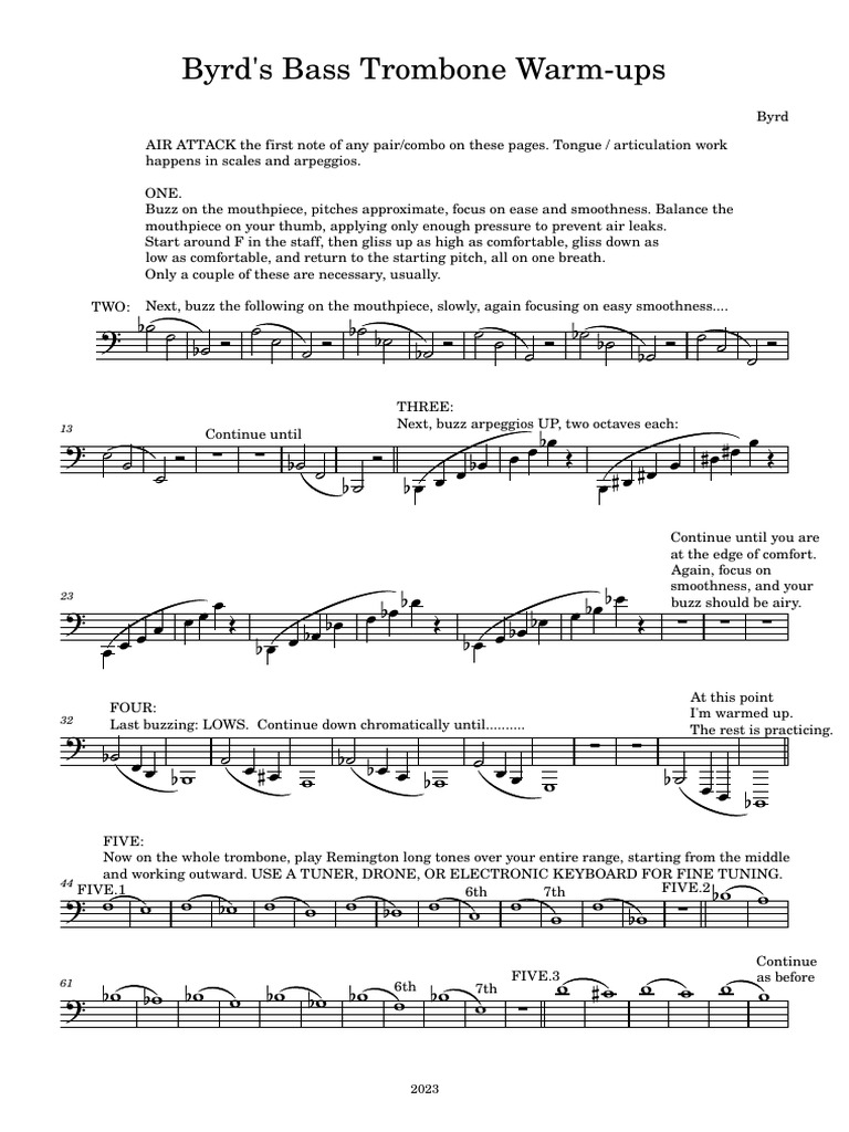 Byrd's Bass Trombone Warm-ups Guide | PDF | Music Theory | Musical ...
