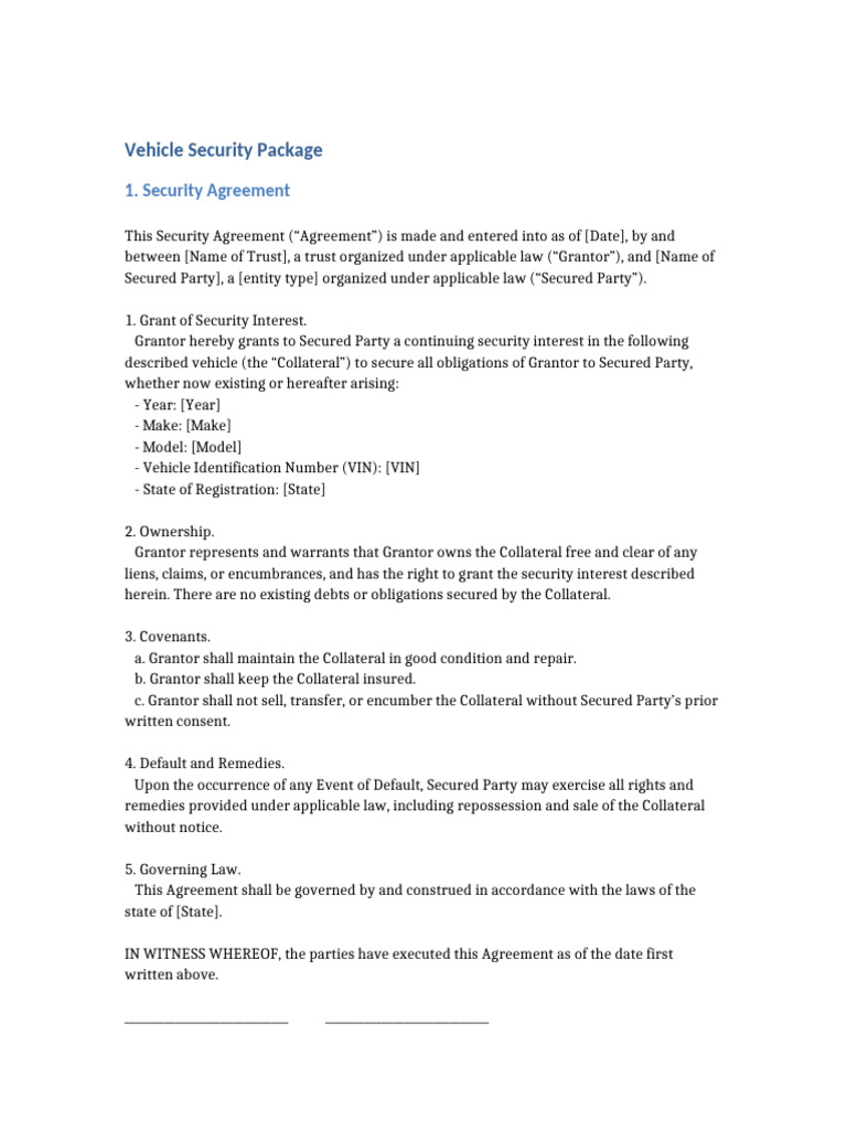 Vehicle Security Agreement and Financing | PDF | Power Of Attorney ...