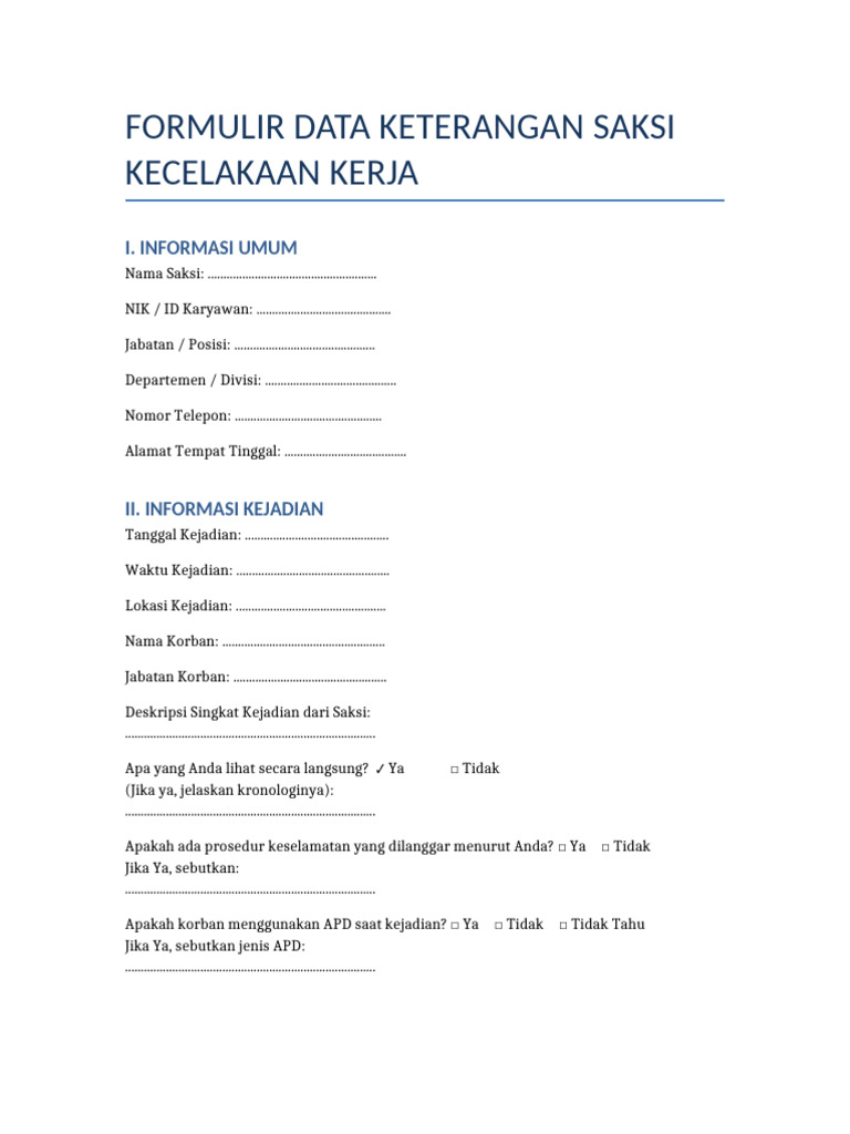 Form Keterangan Saksi Insiden Mesin | PDF