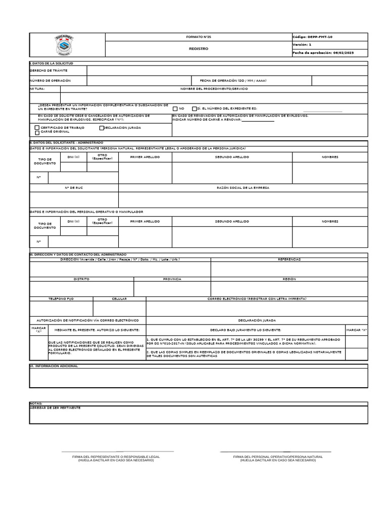 Formato N 25 Registro Depp | PDF