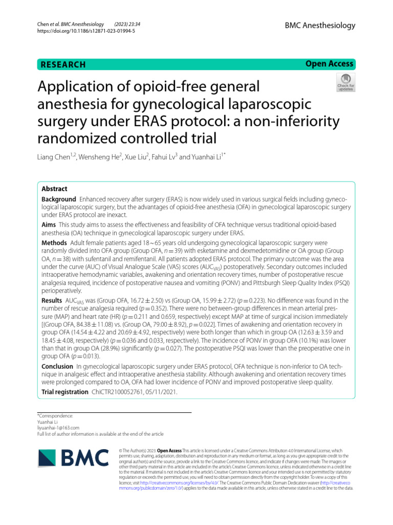 2023 BMC Application of Opioid Free General Anesthesia For ...