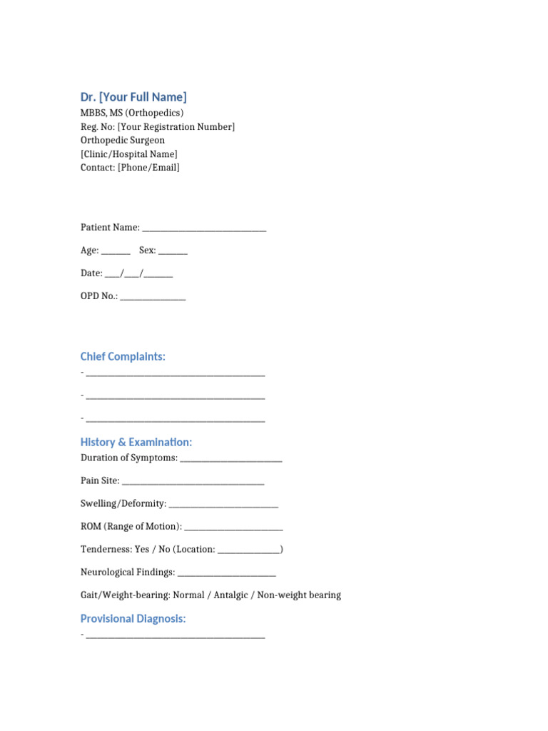 Orthopedic Prescription Template | PDF