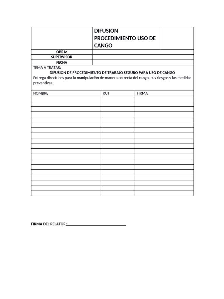 Difusion Procedimiento Uso de Cango | PDF
