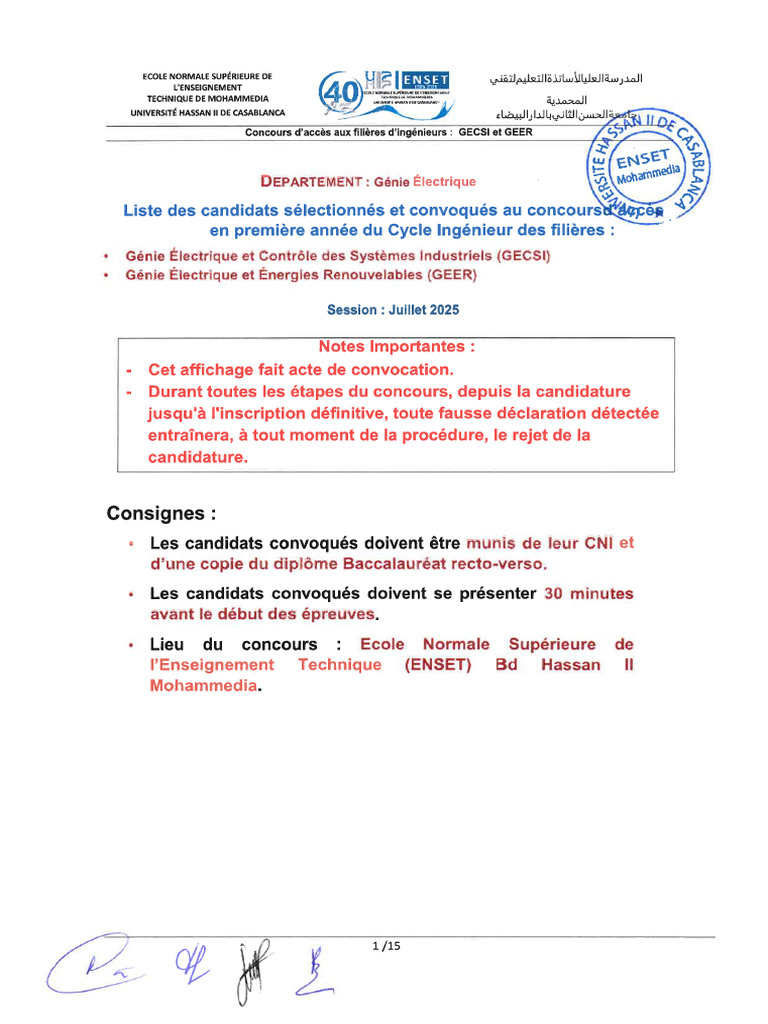 Liste Selectionnes Concours Geer-Gecsi - 2025 | PDF