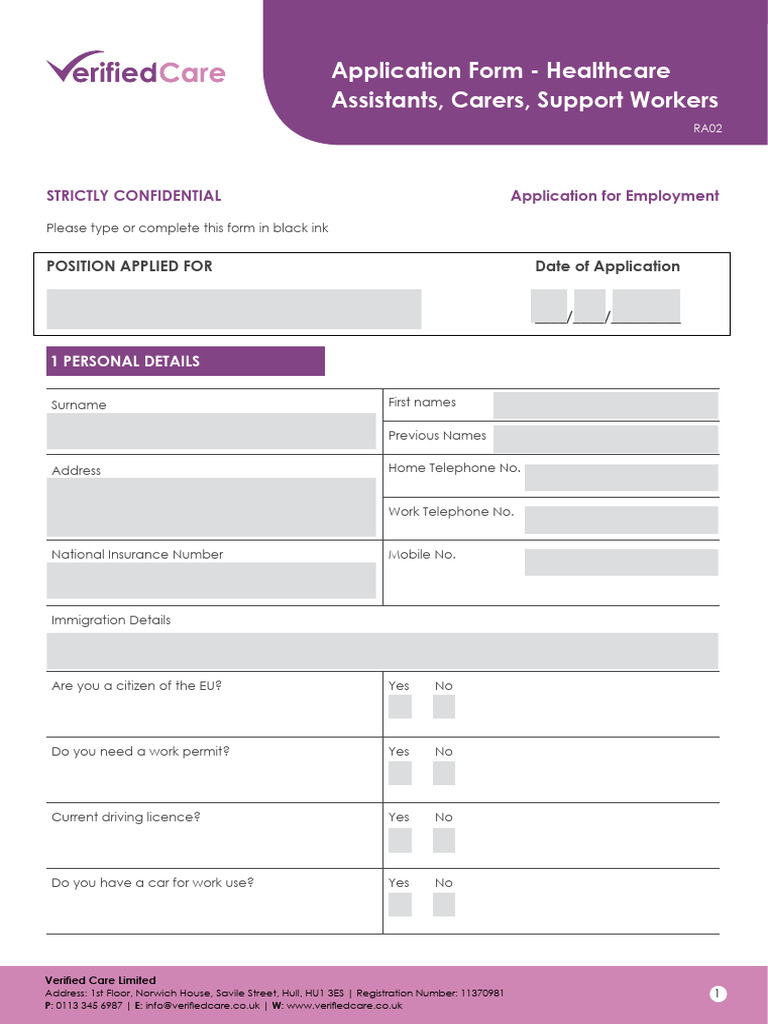 RA02 Application Form Carers Updated | PDF | Tuberculosis | Medicine