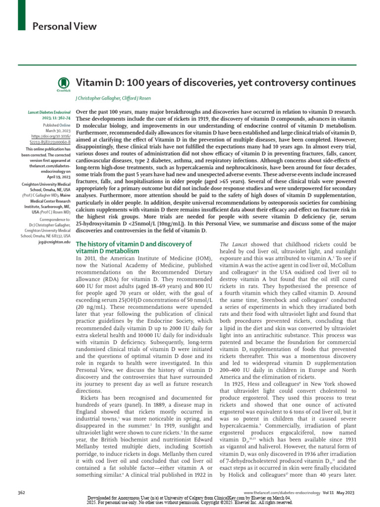 Vitamin D 100 Years of Discoveries | PDF | Vitamin D | Medical Specialties