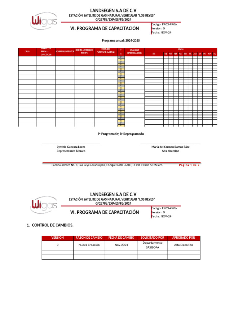 FR03-PR06 Programa de Capacitacion | PDF