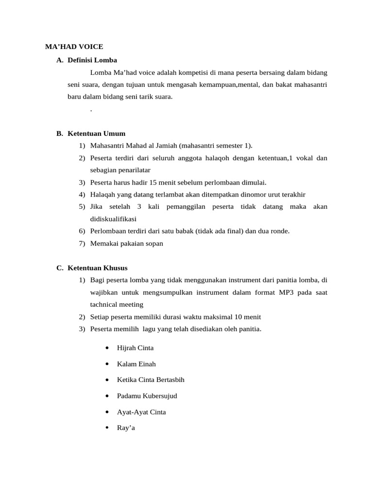 Lomba Ma'had Voice dan Tebak Kata | PDF