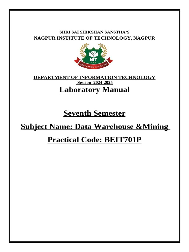 DWM Lab Manual 2025-26 Updated | PDF | Statistical Classification | Applied Mathematics