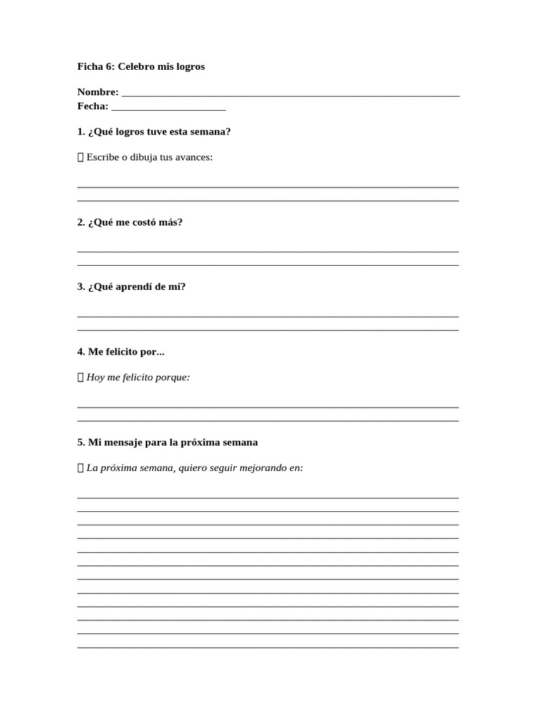 Ficha de Trabajo 006 - (Celebro Mis Logros) para Trabajar La Compulsión y Gritos Con Compañeros ...