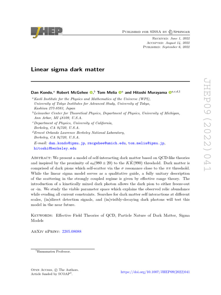 Linear Sigma Dark Matter | PDF | Dark Matter | Physics