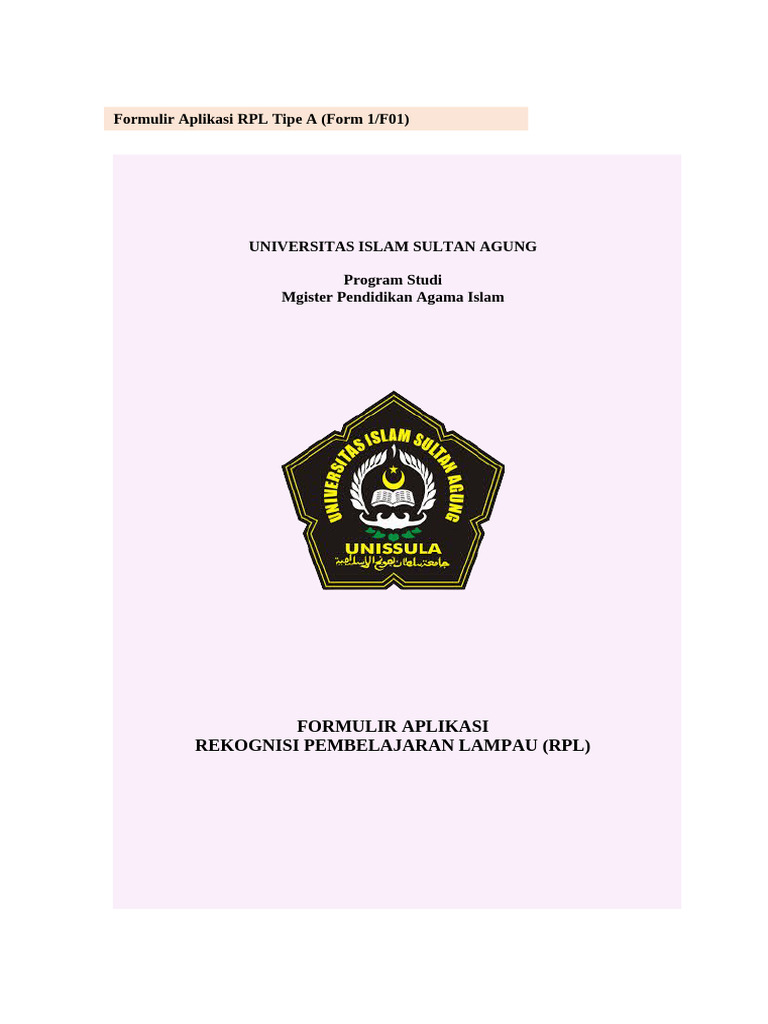 2.formulir Aplikasi RPL Tipe A (Form 1 F01) | PDF