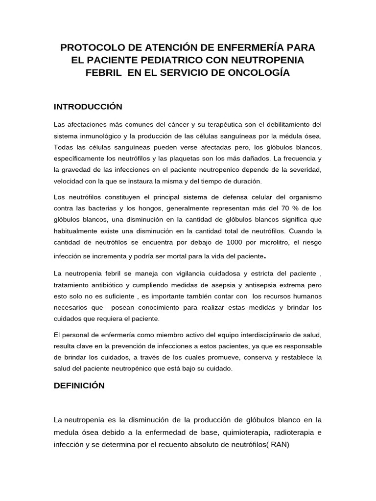 Protocolo de Cuidados en Neutropenia Febril | PDF | Leucocito | Sangre