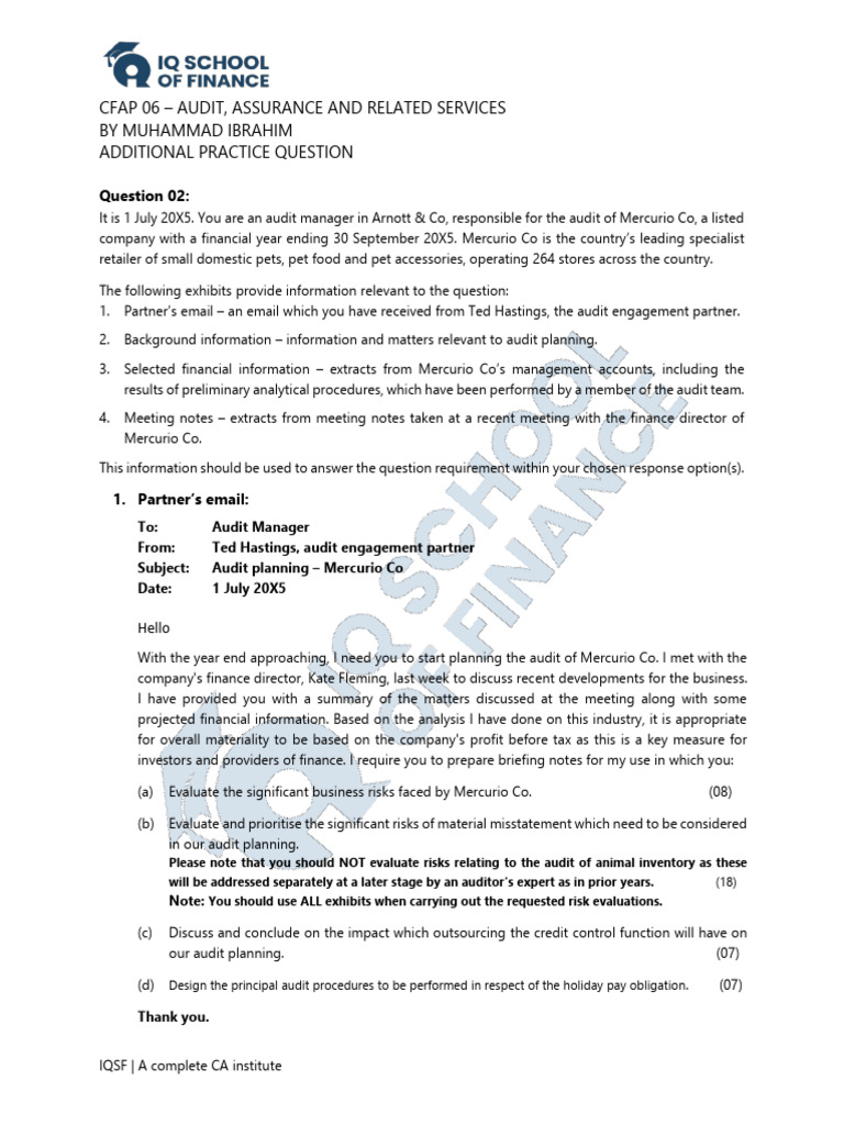 Question 2 With Drafting | PDF | Audit | Risk