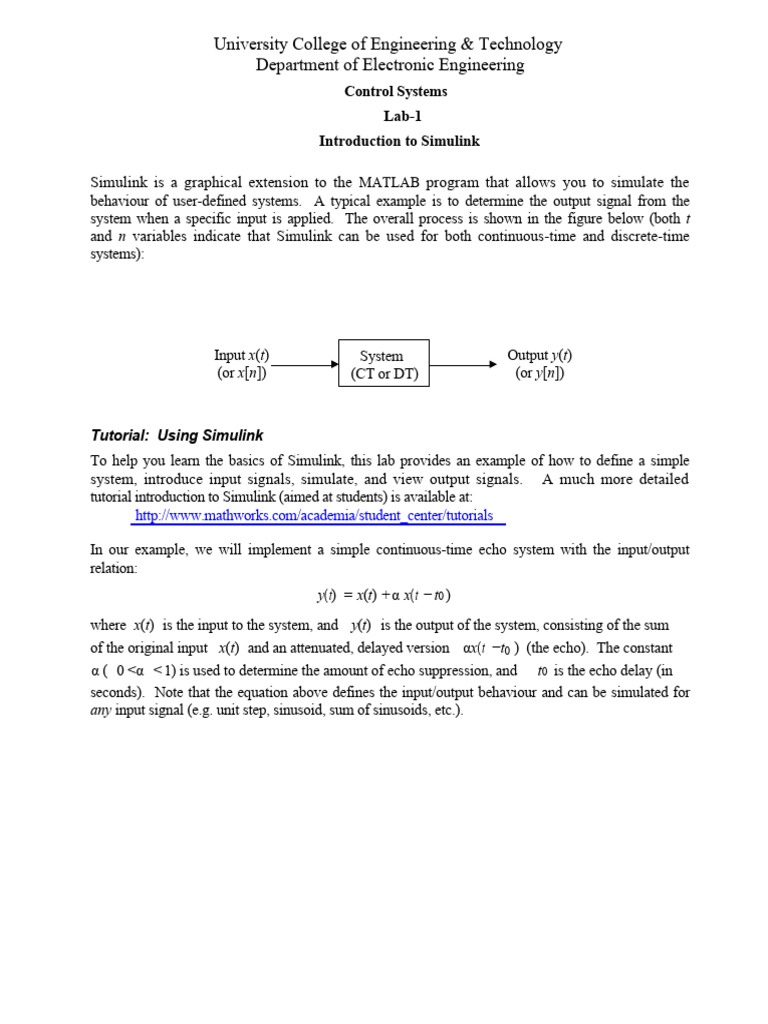 Introduction To Simulink Lab 01 | PDF | Parameter (Computer Programming) | System