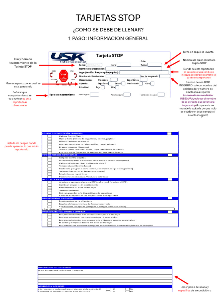 Uso y llenado de tarjetas STOP | PDF | Equipo de protección personal