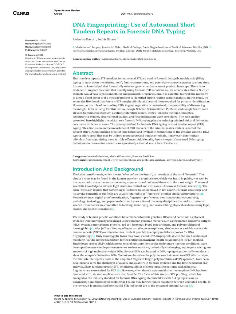 Forensic DNA Typing with STR Markers | PDF | Microsatellite | Dna Profiling
