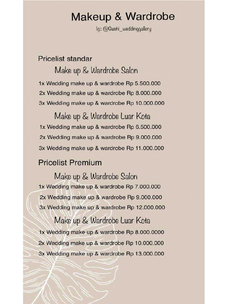 Pricelist Makeup and Wardrobe | PDF