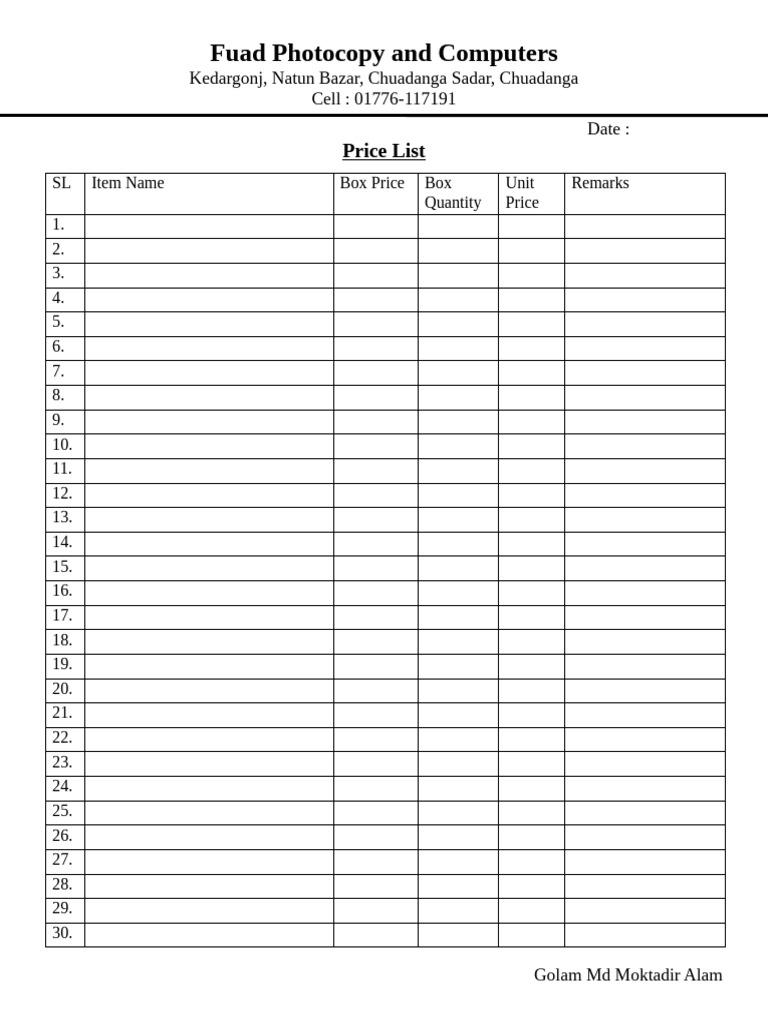 Fuad Photocopy Price List | PDF