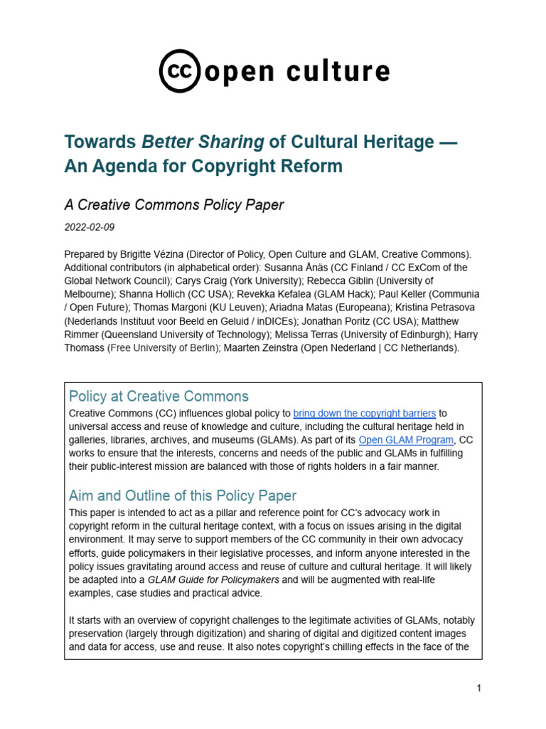 Creative Commons Policy Paper On GLAMs Final | PDF | Copyright ...